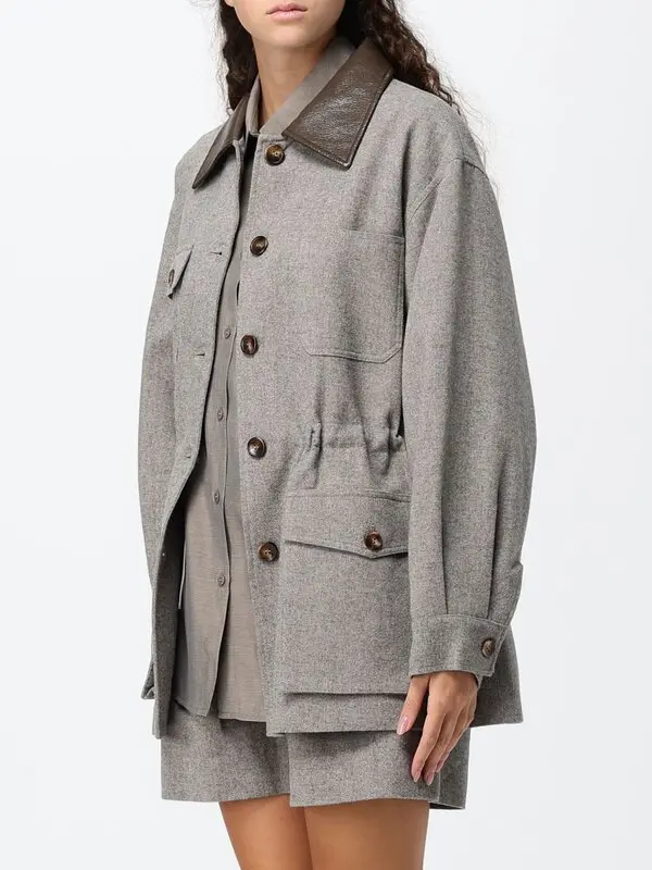 ELEH Cropped Wool Blend Jacket With Leather Collar
