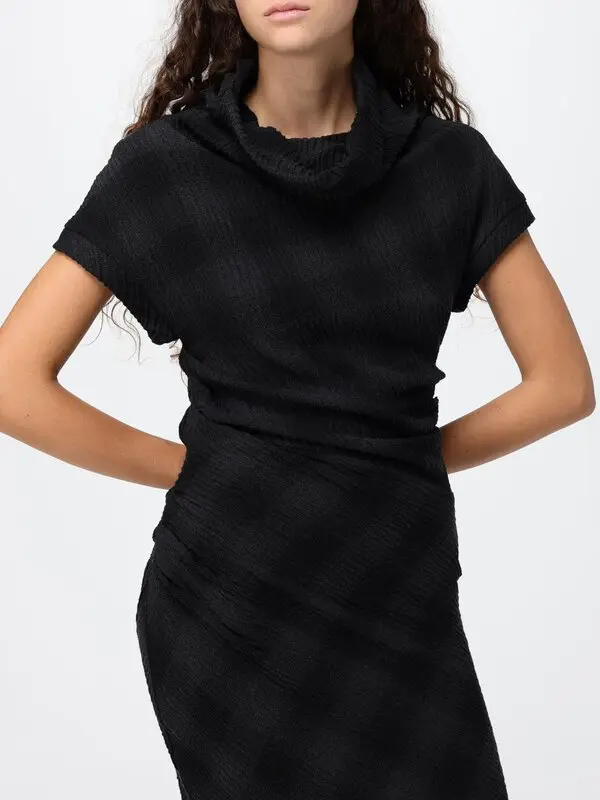 TELA Check Wool-blend Knit Midi Sheath Dress With A U-neck