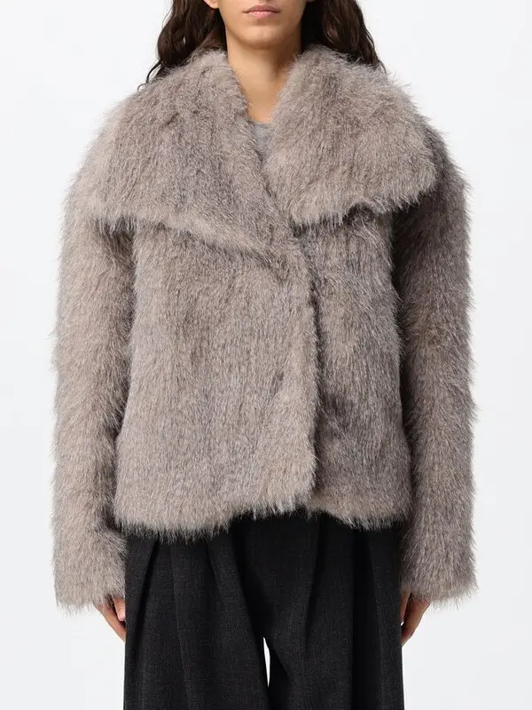 ELEH Short Relaxed Fit Faux Fur Jacket With Shawl Collar