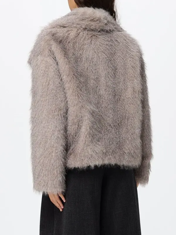 ELEH Short Relaxed Fit Faux Fur Jacket With Shawl Collar