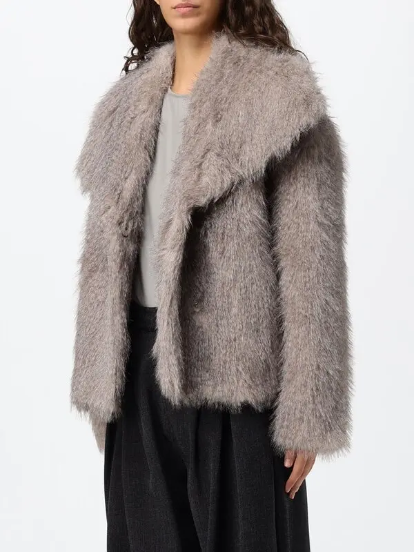 ELEH Short Relaxed Fit Faux Fur Jacket With Shawl Collar