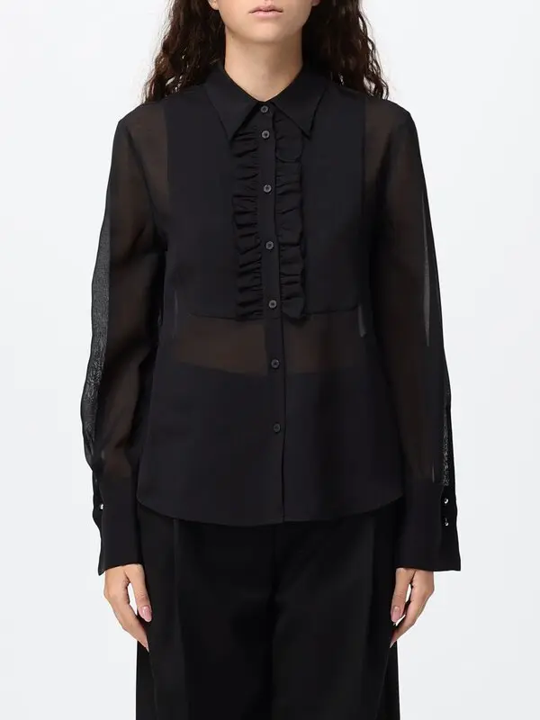 TELA Long-sleeved Crêpe Shirt With Ruffles And Plastron