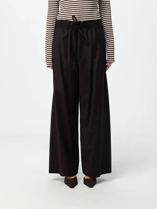 TELA High-waisted Wide-leg Wool Blend Trousers With Drawstring