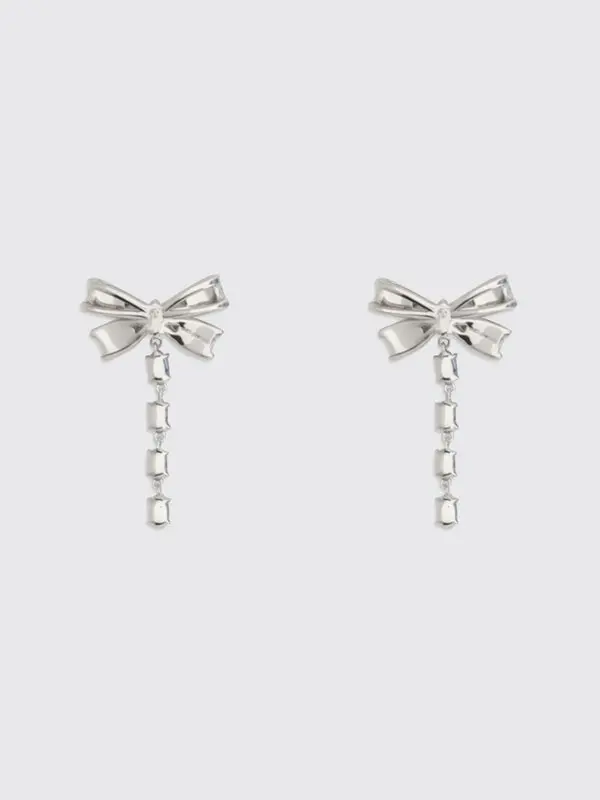 SELF-PORTRAIT Pendant Earrings In Chrome-plated Brass With Bow And Set Crystals