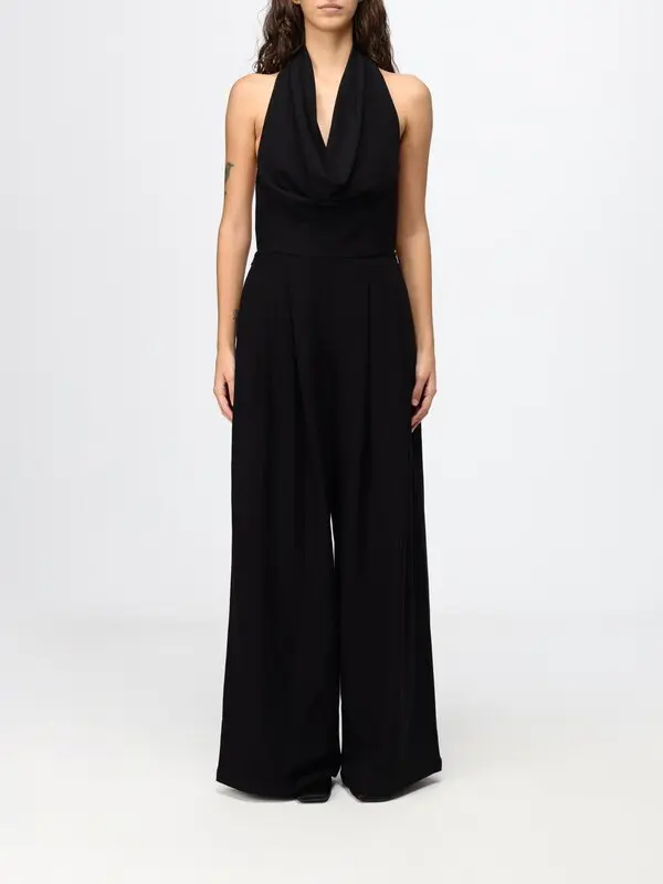 ELEH Elegant Sleeveless Halter Neck Evening Jumpsuit In Jersey - Black
