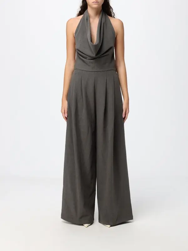 ELEH Elegant Sleeveless Halter Neck Evening Jumpsuit In Jersey - Grey