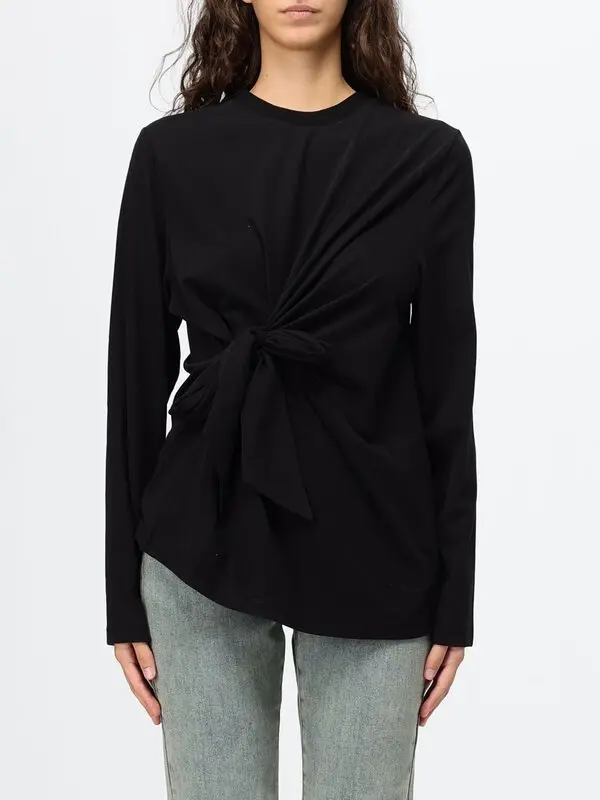 ELEH Draped Long-sleeved T-shirt In Cotton Blend With A Crew Neck - Black