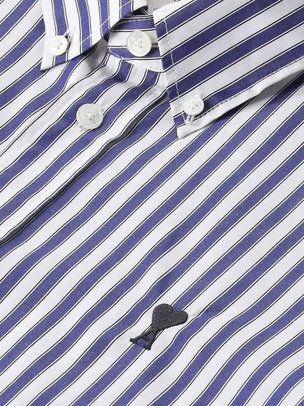 AMI Paris Striped Cotton Shirt With Button-down Collar And Embroidered Logo