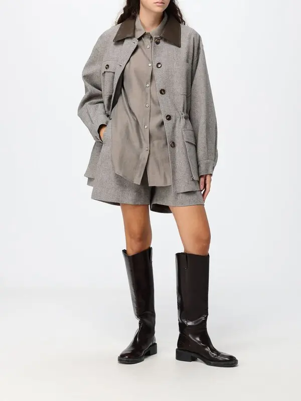 ELEH Gray Wool Blend Shorts With Darts And Belt Loops