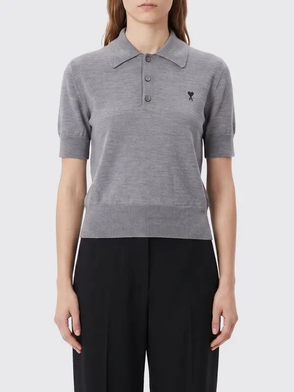 AMI Paris Short-sleeved Knitted Wool Polo With Embroidered Logo