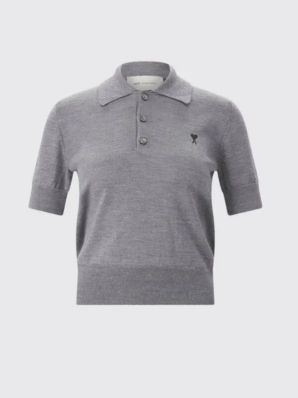 AMI Paris Short-sleeved Knitted Wool Polo With Embroidered Logo