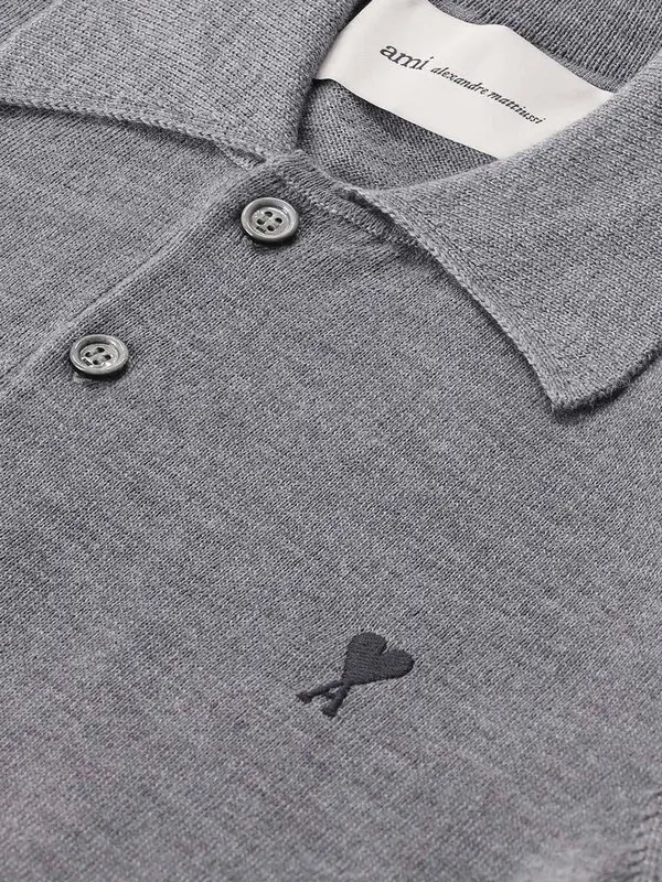 AMI Paris Short-sleeved Knitted Wool Polo With Embroidered Logo