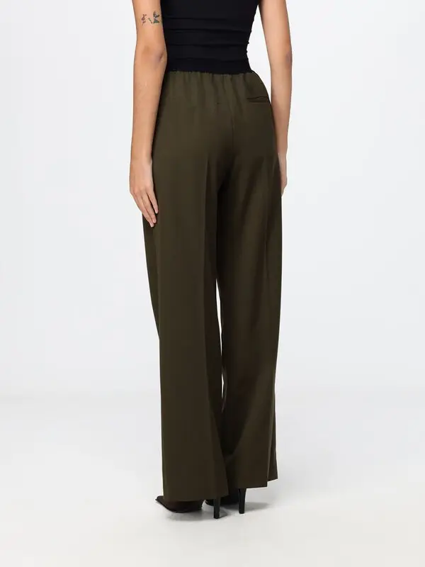 Ter Et Bantine High-waisted Wide-leg Trousers In Pure Virgin Wool With An Elasticated Waist - Olive