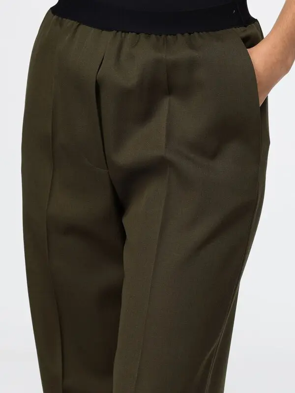 Ter Et Bantine High-waisted Wide-leg Trousers In Pure Virgin Wool With An Elasticated Waist - Olive