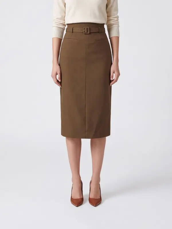 AMI Paris High-waisted Midi Pencil Skirt In Wool Blend With Belt