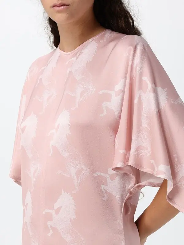 Stella McCartney Graphic Print Satin Midi Sheath Dress With Crew Neck