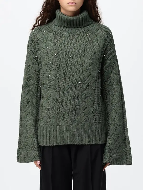 Liu Jo Alpaca Wool Crewneck Jumper With Feathers And Sequins - Green