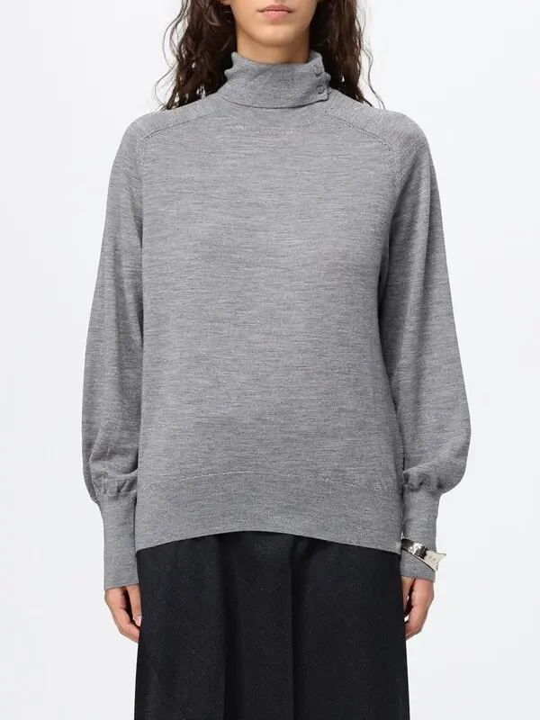 Liu Jo Cashmere Turtleneck With Metal Ring And Dropped Shoulders - Grey