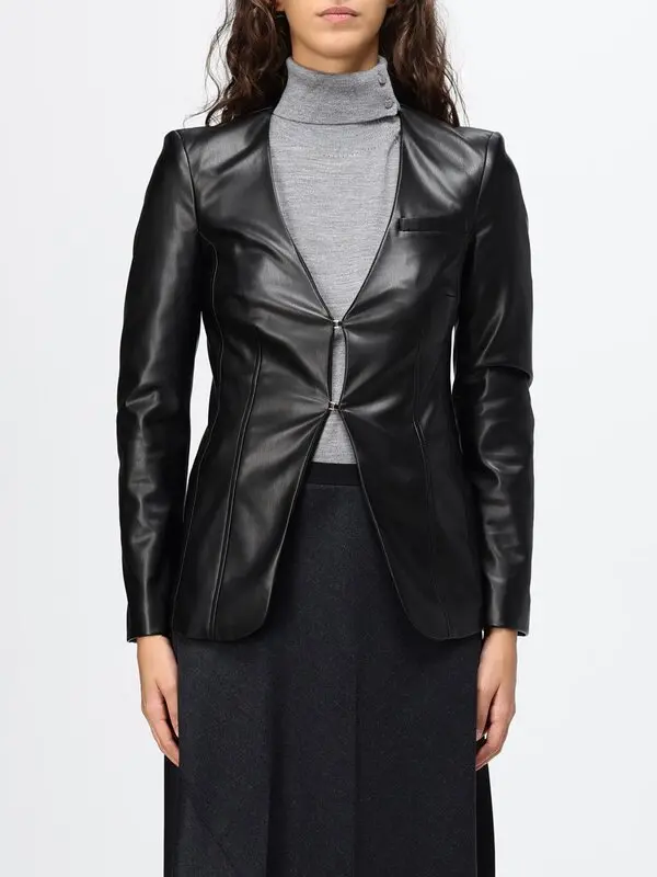 Liu Jo Slim Fit Cropped Faux Leather Blazer With Deep V-neck
