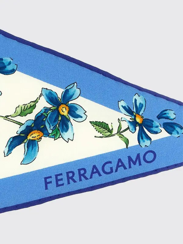 FERRAGAMO Floral Print Diamond-shaped Silk Foulard With Asymmetrical Hem