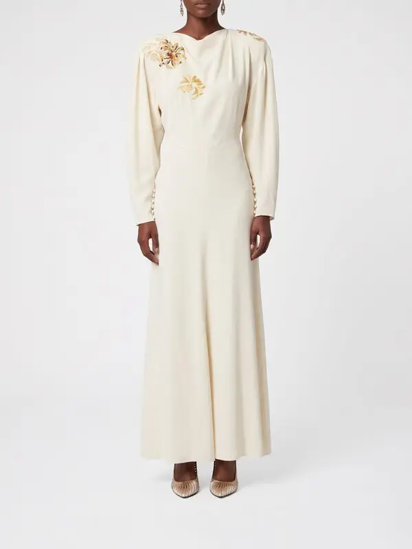 Isabel Marant Étoile Samsha Long Embroidered Crêpe Dress With V-neck