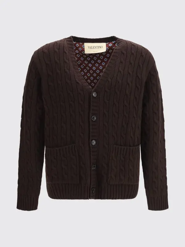 Valentino Garavani V-neck Pure Wool Cardigan With Ribbed Trims