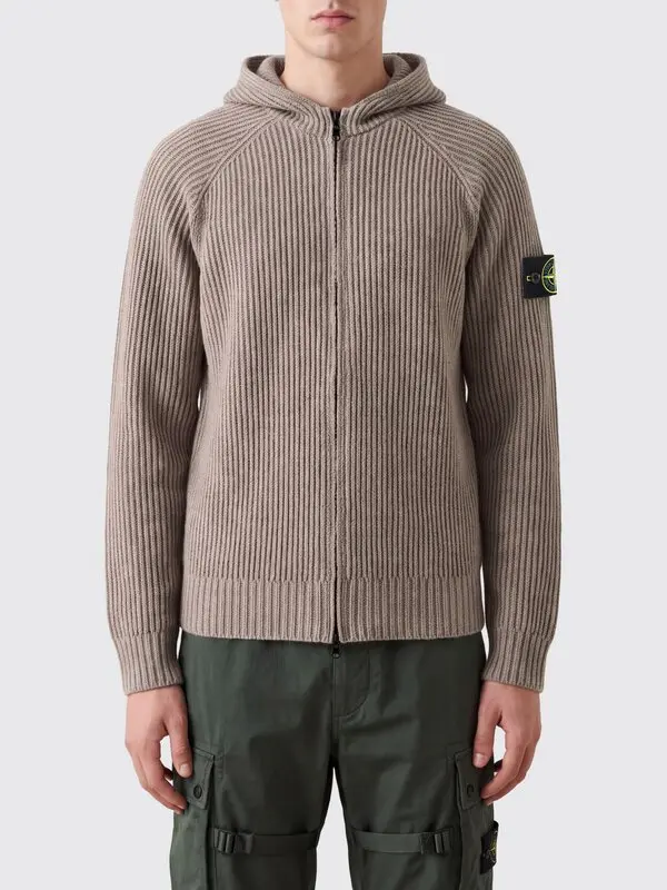 Stone Island Hooded Cashmere Zip-up Cardigan With Compass Logo Patch