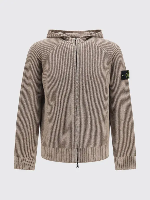 Stone Island Hooded Cashmere Zip-up Cardigan With Compass Logo Patch