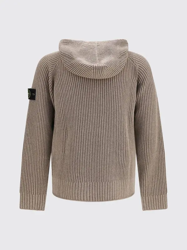 Stone Island Hooded Cashmere Zip-up Cardigan With Compass Logo Patch