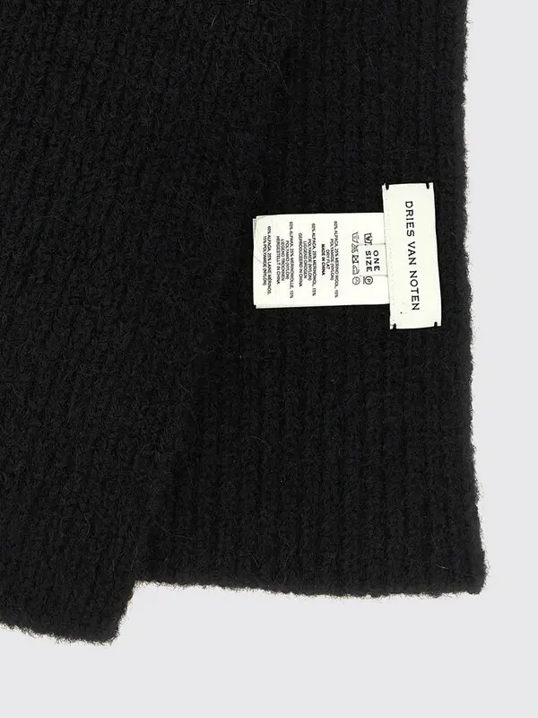 Dries Van Noten Ribbed Alpaca And Wool-blend Scarf With Applied Logo