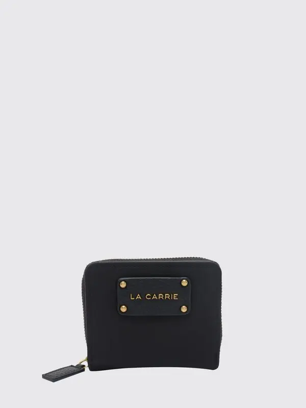 LA CARRIE Bifold Wallet In Grained Faux Leather With Metallic Logo - Black