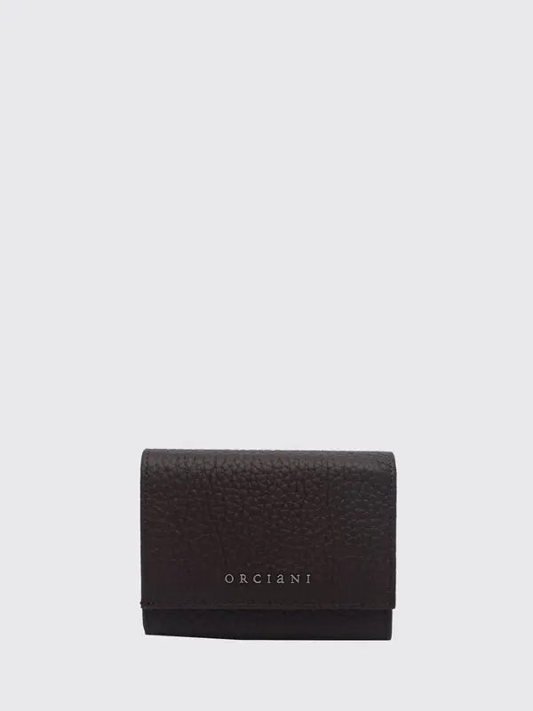 Orciani Hammered Calfskin Leather Bifold Wallet With Flap - Brown