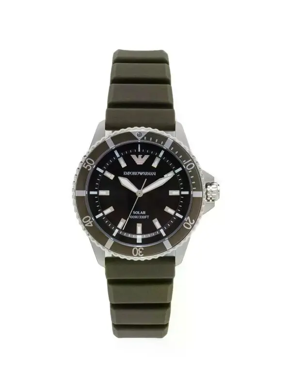 Emporio Armani World Explorer Solar-powered Three-hand Green Silicone Watch - Black