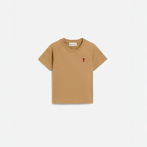 AMI Paris Brown Cotton De Coeur T-shirt Brown
