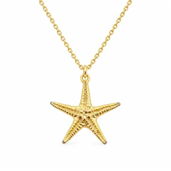 MOTHER NATURE JEWELRY Starfish Necklace, Handmade Minimalist Pendant Dainty Beach Jewelry, Sterling Silver - Gold