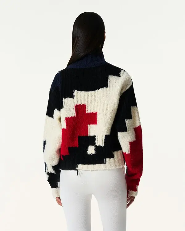 Perfect Moment Chunky Wool Cropped Sweater - Houndstooth