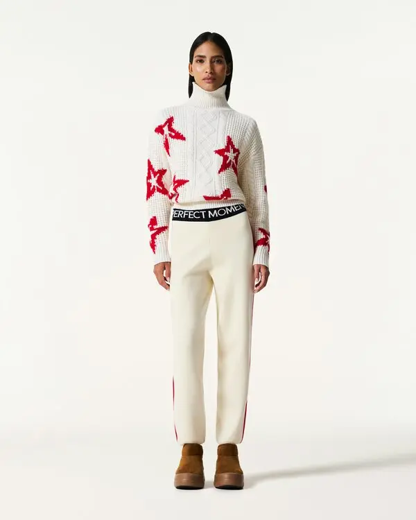 Perfect Moment Wool Cable Star Turtleneck Sweater - Cream