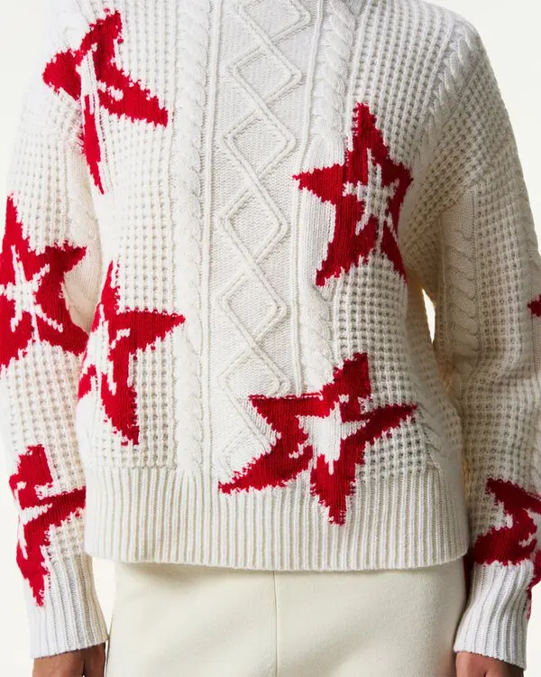 Perfect Moment Wool Cable Star Turtleneck Sweater - Cream