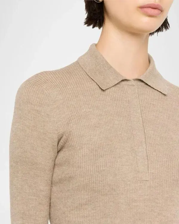 Max Mara Cashmere Rib Fitted Polo Sweater - Sand