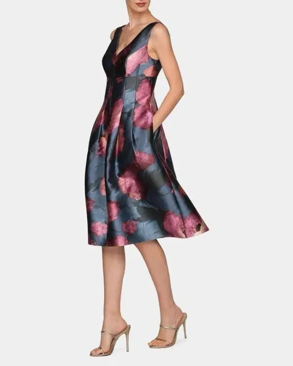 KAY UNGER Ines Poppy Cocktail Dress - Chambray Multi