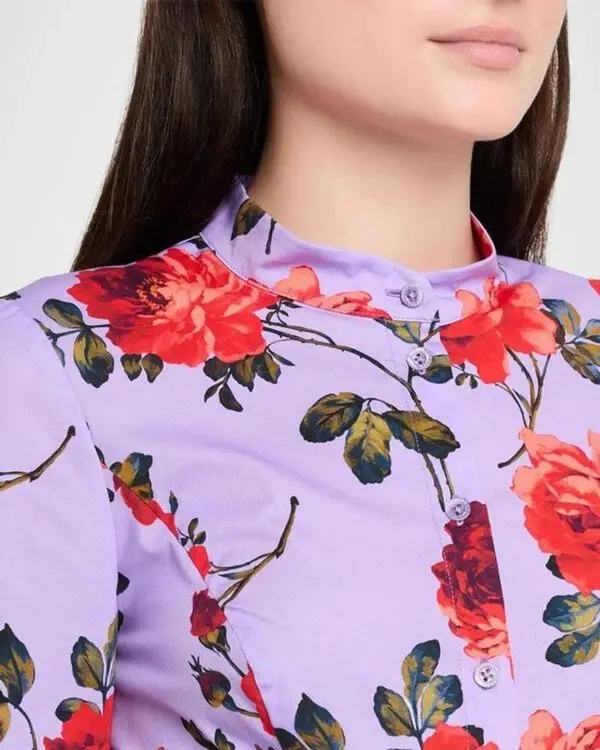Carolina Herrera Carnation-print Short-sleeve Pleated Midi Shirtdress - Violet