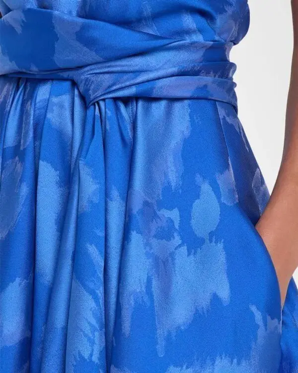 Talbot Runhof Off-the-shoulder Draped Floral Jacquard Gown
