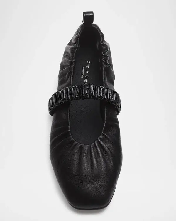 Rag & Bone Spire Ruched Leather Mary Jane Ballerina Flats - Black