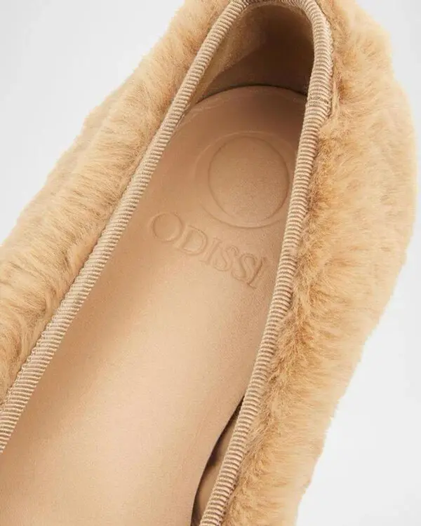 ODISSI Lou Faux Fur Ballet Flats - Tan