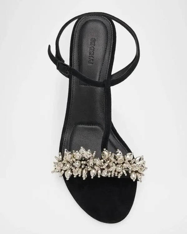Simkhai Stacey 95mm Embellished Satin Sandals - Black Silv