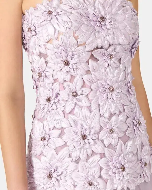 Costarellos Gisella Petal Embellished Strapless Drop-waist Tulle Gown - Mauve