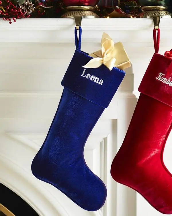D. STEVENS Personalized Velvet Christmas Stocking - Dkblue