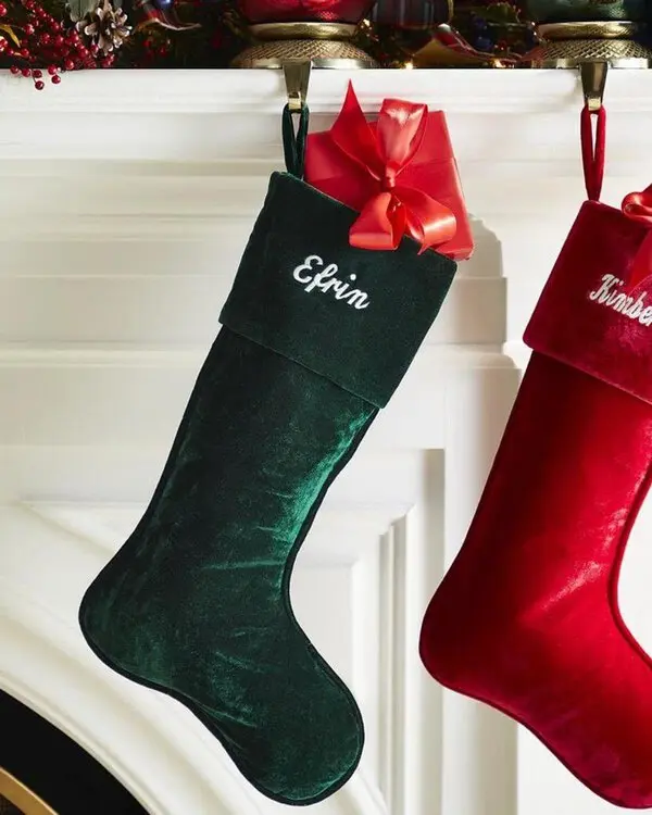 D. STEVENS Personalized Velvet Christmas Stocking - Forest