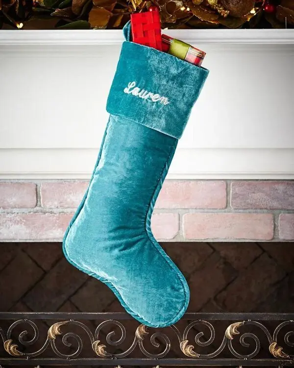 D. STEVENS Personalized Velvet Christmas Stocking - Turq