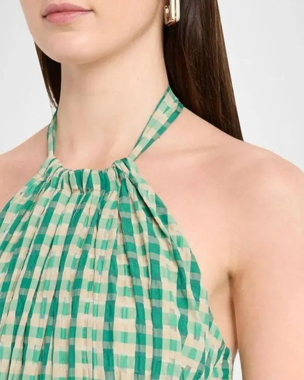 Rosie Assoulin Halter In The Name Of Love Seersucker Midi Dress - Green Mult